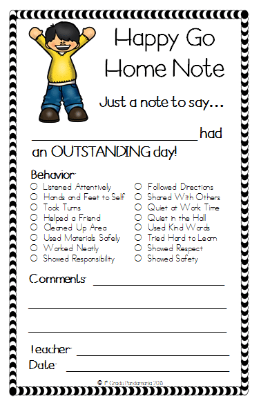 Send Home Positive Happy Go Home Notes! - 1st Grade Pandamania
