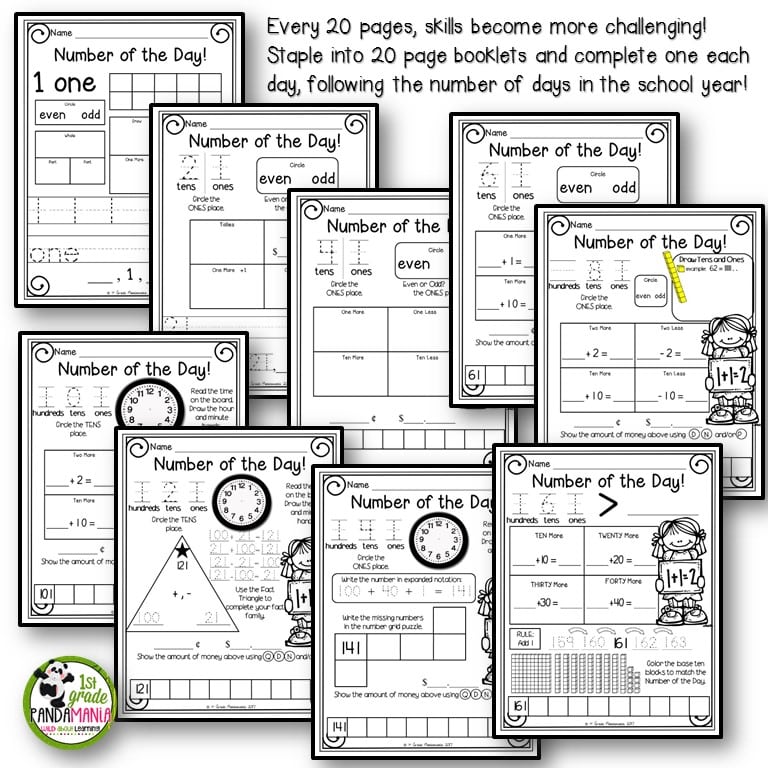 Essential Math Skills Through NUMBER of the DAY! - 1st Grade Pandamania