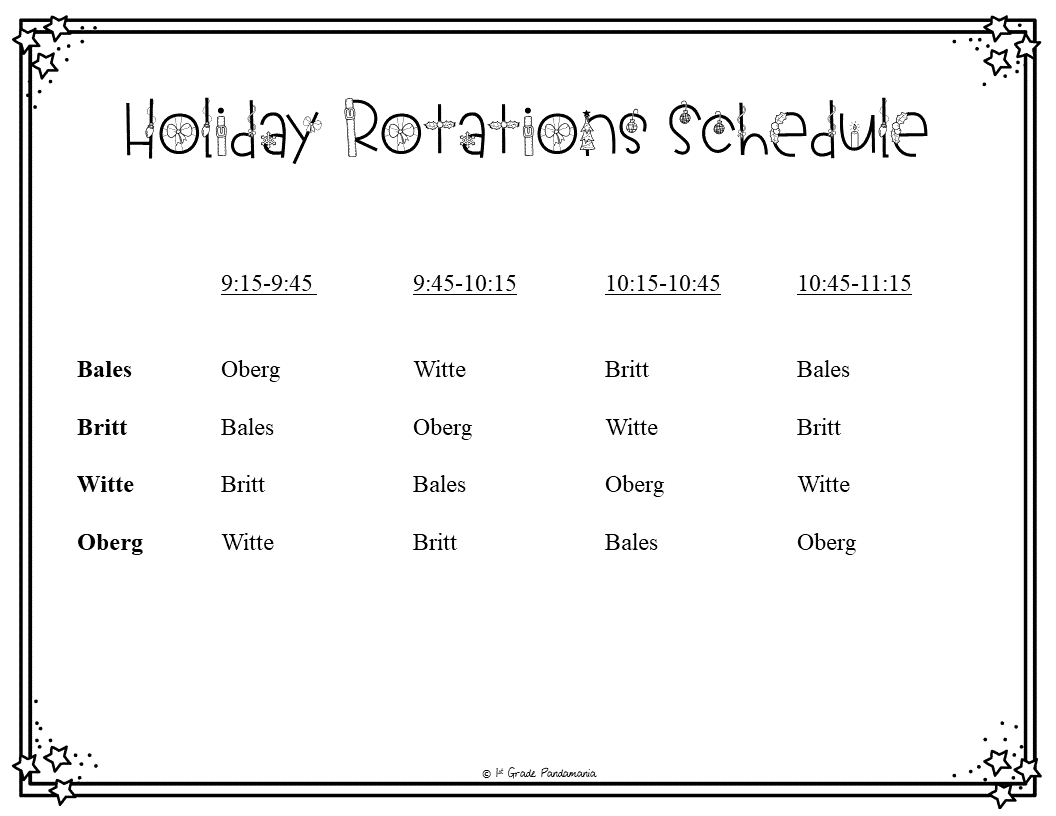 Holiday Classroom Rotations! 2 Freebies and a Download! - 1st Grade ...
