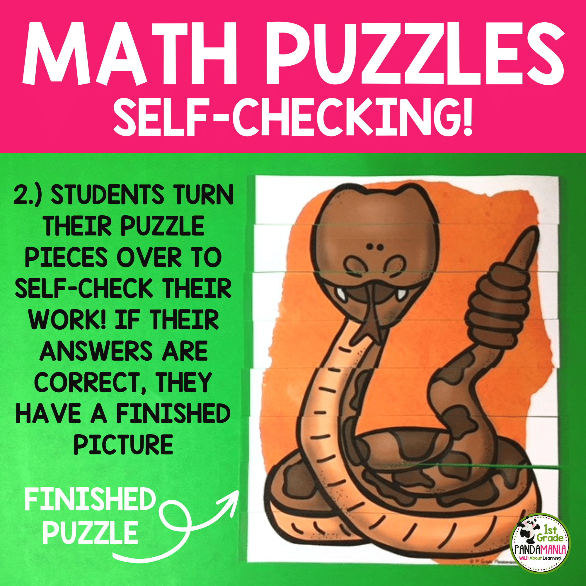 Easy Self-Checking Math Picture Puzzles + FREEBIE! | 1st Grade Pandamania