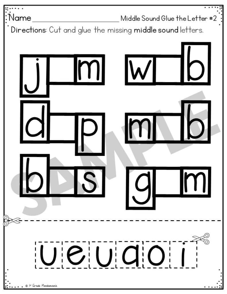 Middle Sounds Worksheets Phonics Activities | 1st Grade Pandamania