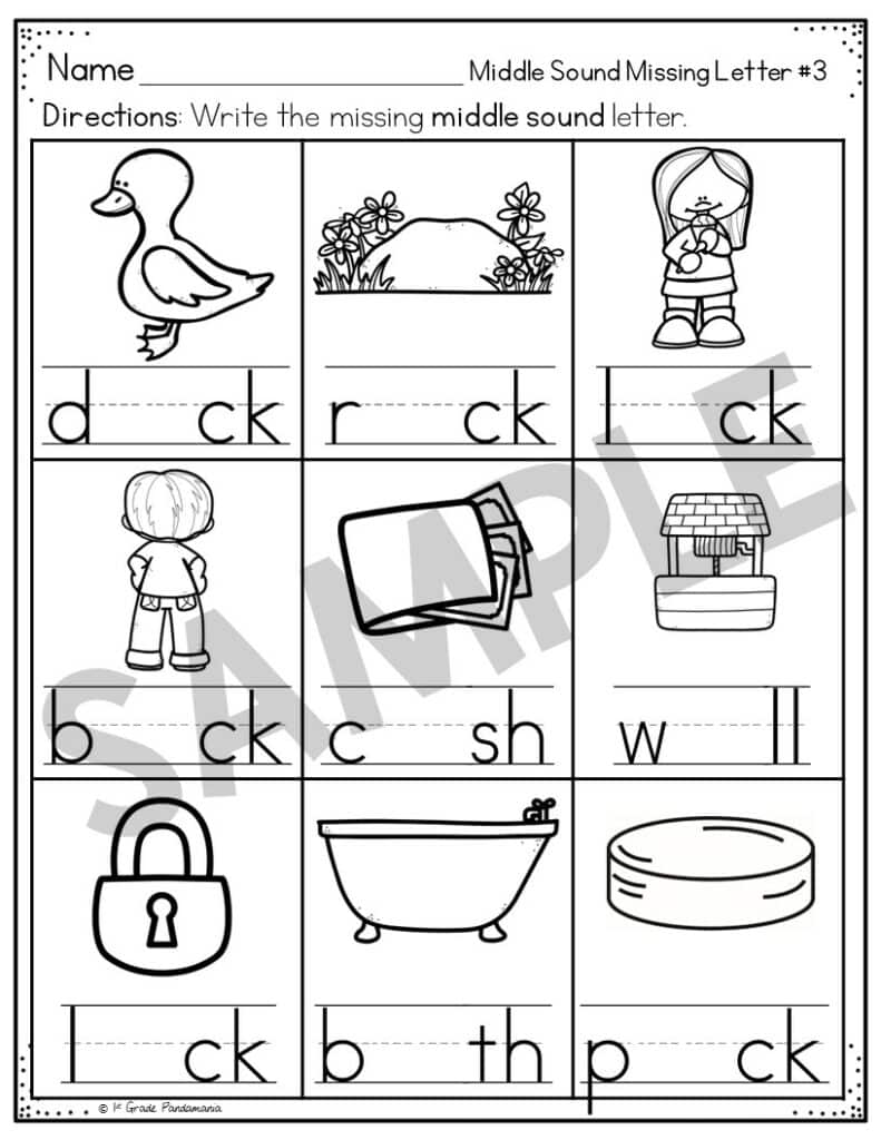 Middle Sounds Worksheets Phonics Activities | 1st Grade Pandamania