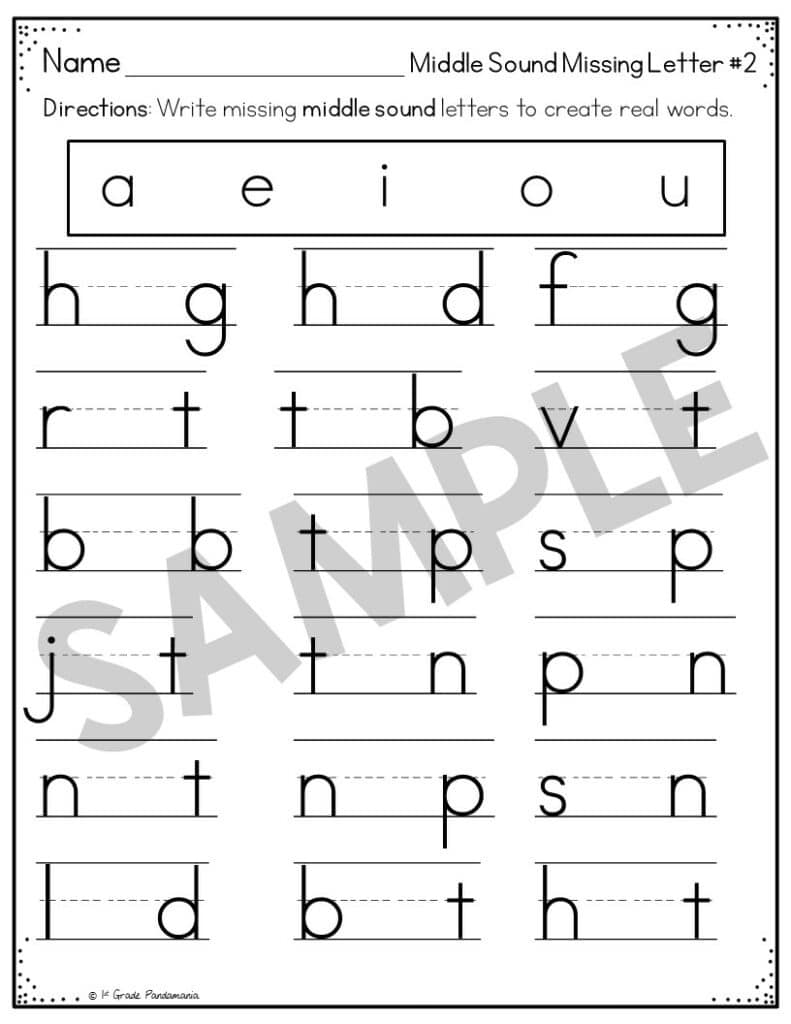 Middle Sounds Worksheets Phonics Activities | 1st Grade Pandamania