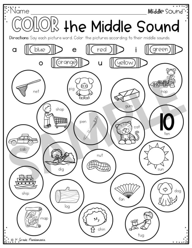 Middle Sounds Worksheets Phonics Activities | 1st Grade Pandamania