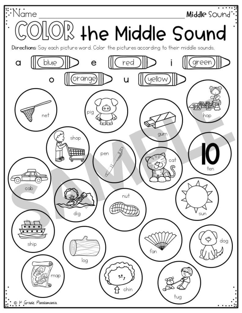 Middle Sounds Worksheets Phonics Activities | 1st Grade Pandamania