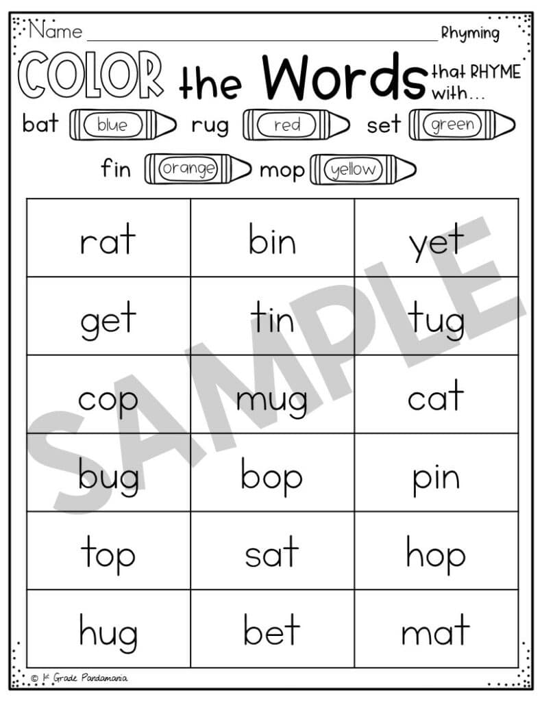 Rhyming Worksheets Phonics Activities | 1st Grade Pandamania