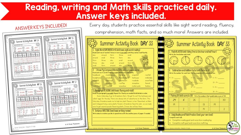 Summer Packet No Prep Review For 1st Grade | 1st Grade Pandamania