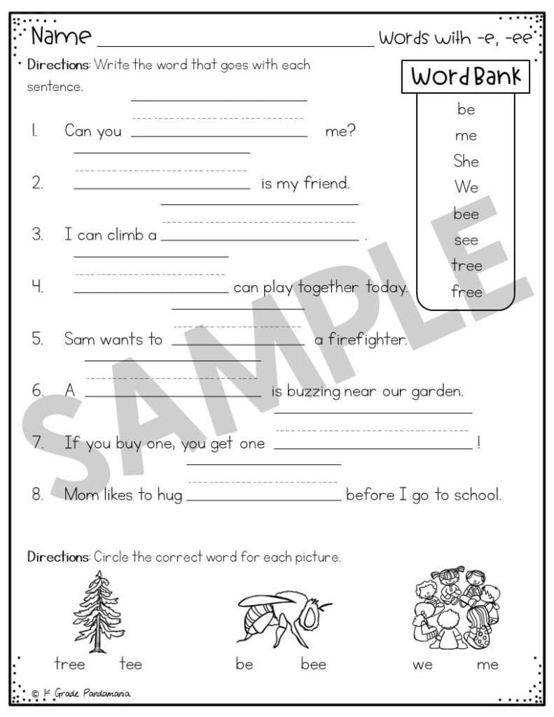 Long E Worksheets Phonics Activities | 1st Grade Pandamania