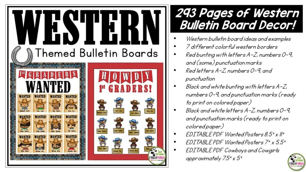 Western Cowboy Cowgirl Theme Bulletin Board EDITABLE Fillable Pdf Names ...