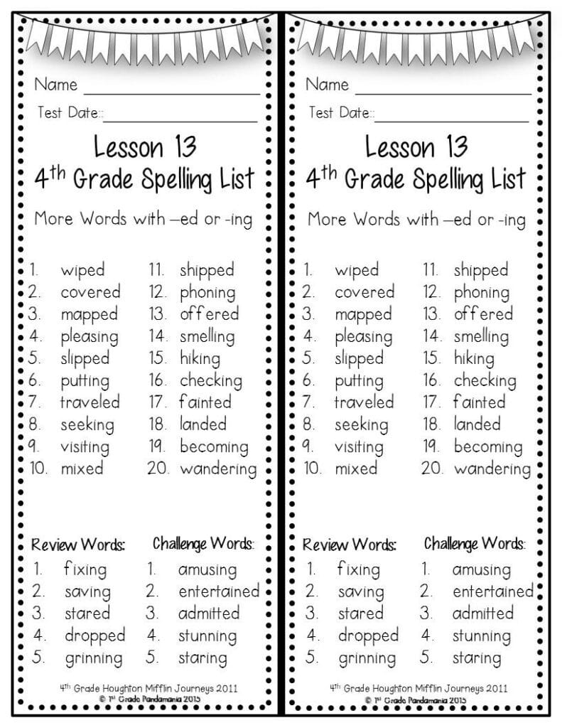 4th Grade Spelling Lists (Weekly) Aligned W HMH Journeys | 1st Grade ...
