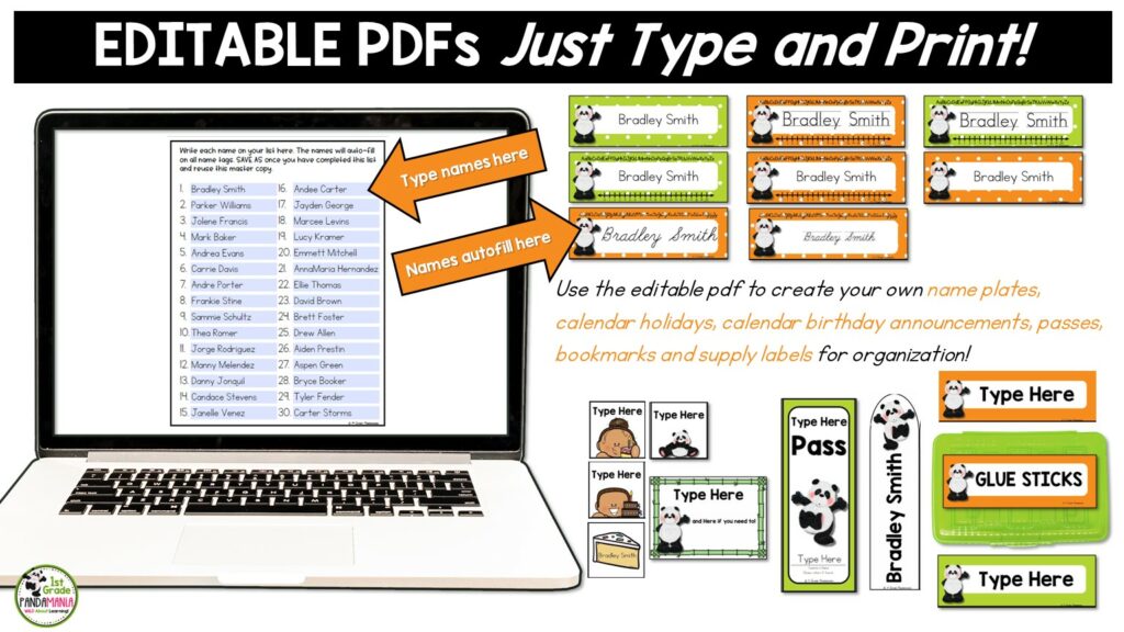 Classroom Decor: Panda Themed (with Editable Labels And Name Tags ...