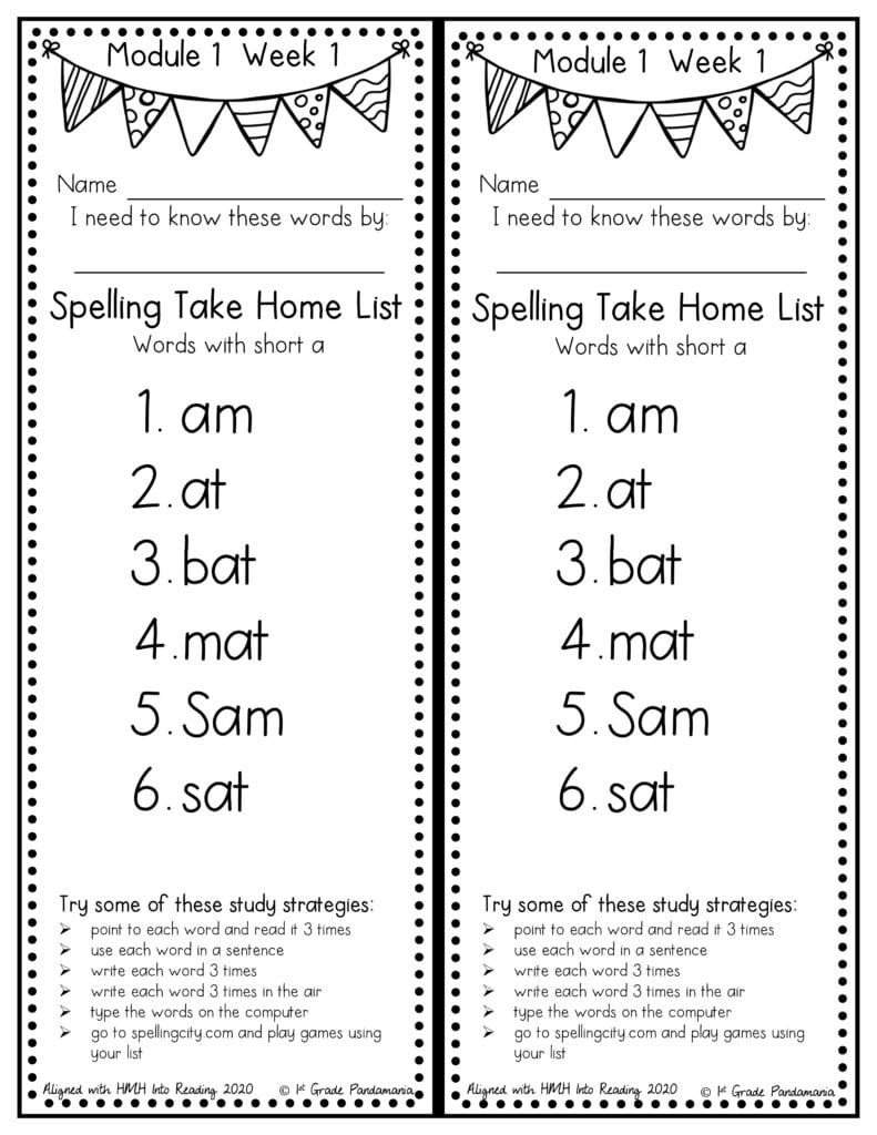 HMH 1st Grade Into Reading Spelling Take-Home Lists Year Long Aligned ...