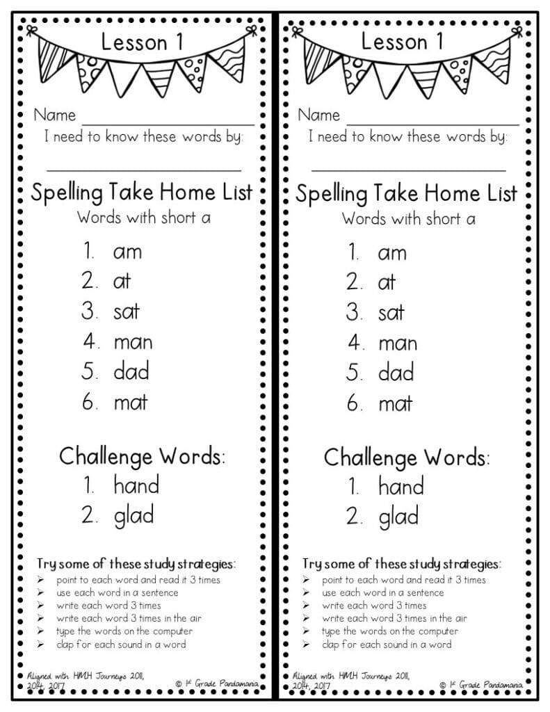 1st Grade Spelling Lists (Regular) Aligned With HMH Journeys | 1st ...