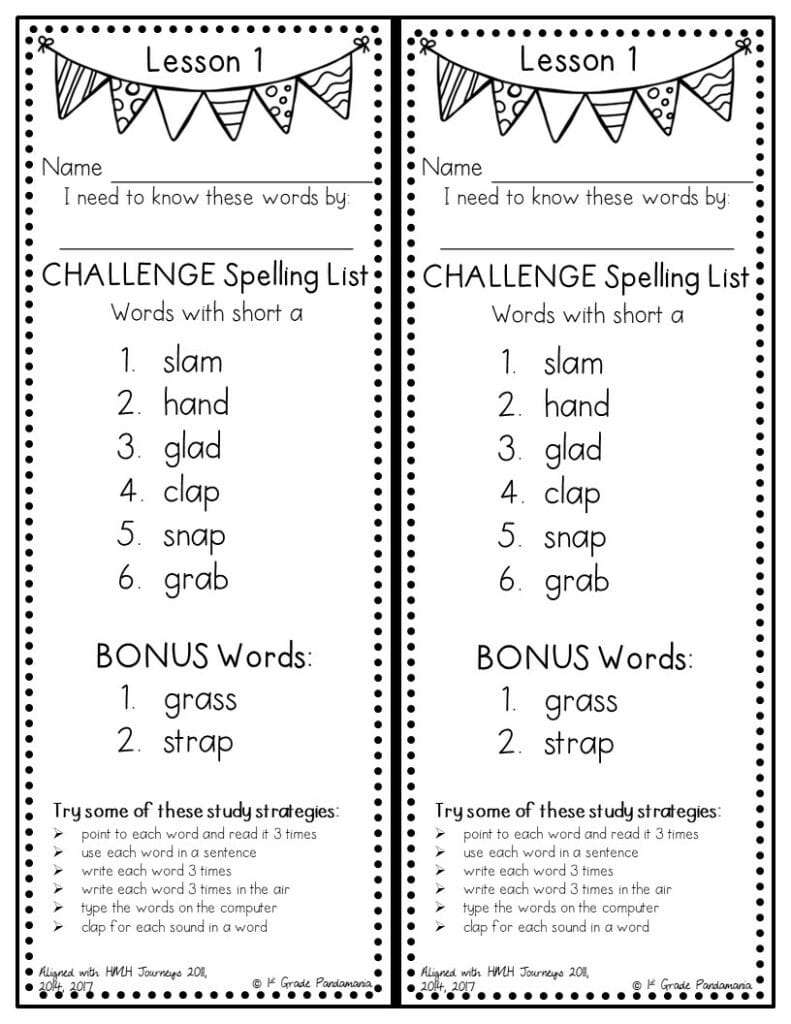 1st Grade Challenge Spelling Words Lists Aligned With HMH Journeys ...