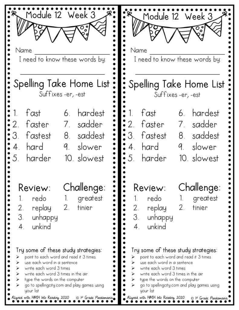 HMH 1st Grade Into Reading Spelling Take-Home Lists Year Long Aligned ...