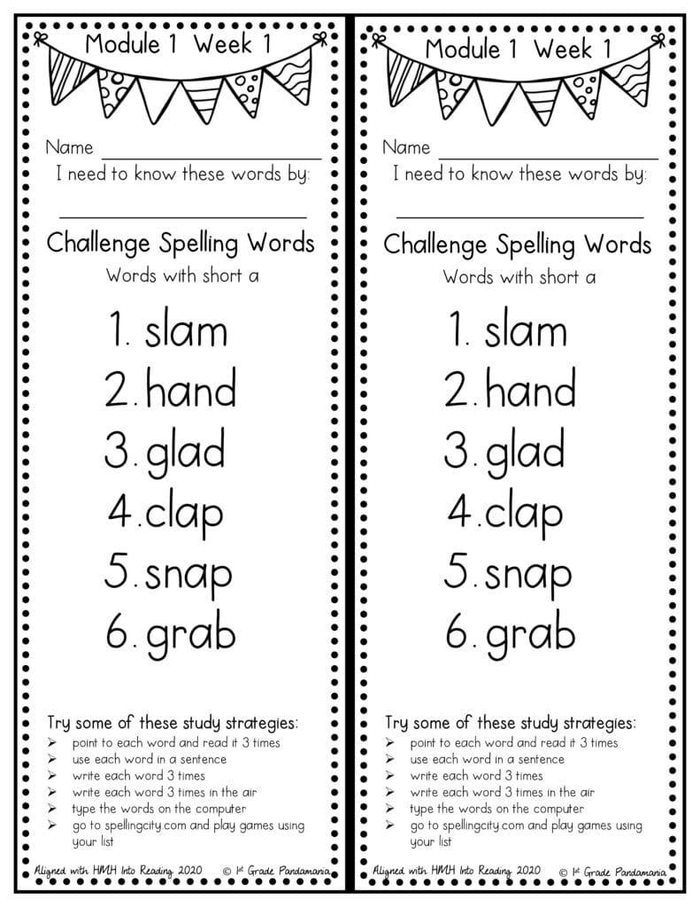HMH Into Reading Challenge Spelling Lists 1st Grade Year-Long Aligned ...