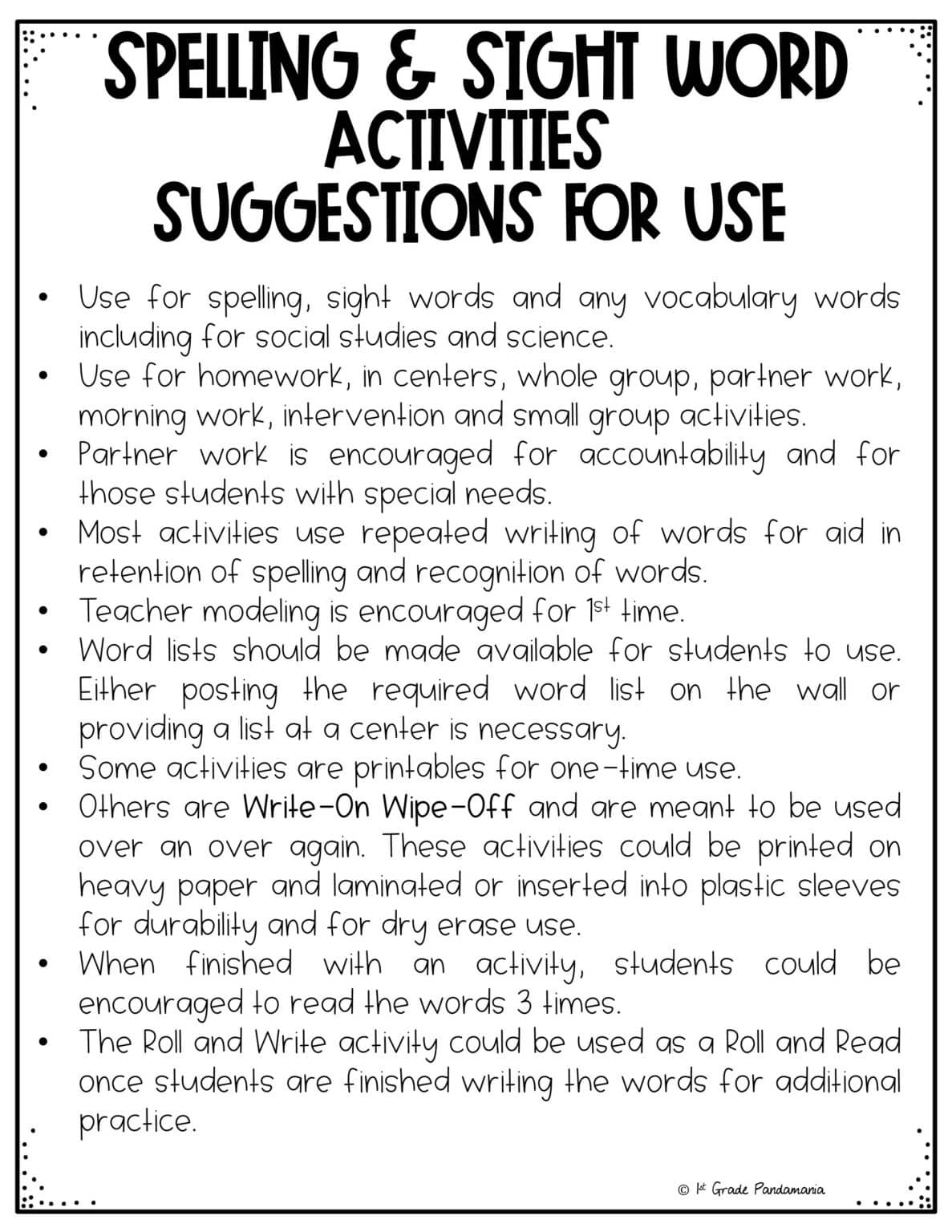 Spelling And Sight Word Activities For Any List Of 10 Words | 1st Grade ...