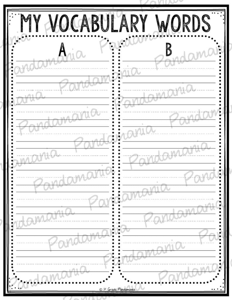Vocabulary Notebook For Kindergarten And 1st Grade | 1st Grade Pandamania