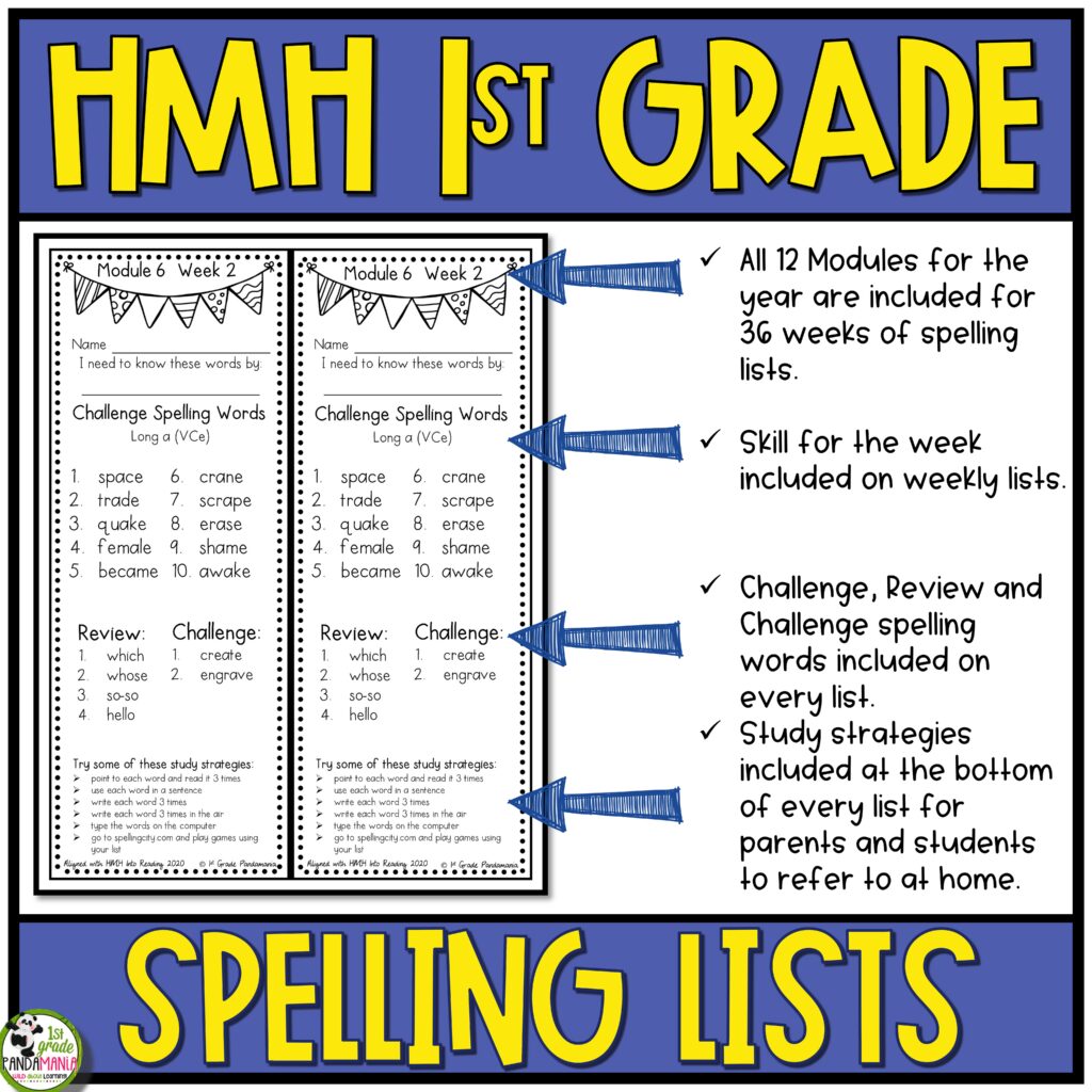 HMH Into Reading Challenge Spelling Lists 1st Grade Year-Long Aligned ...
