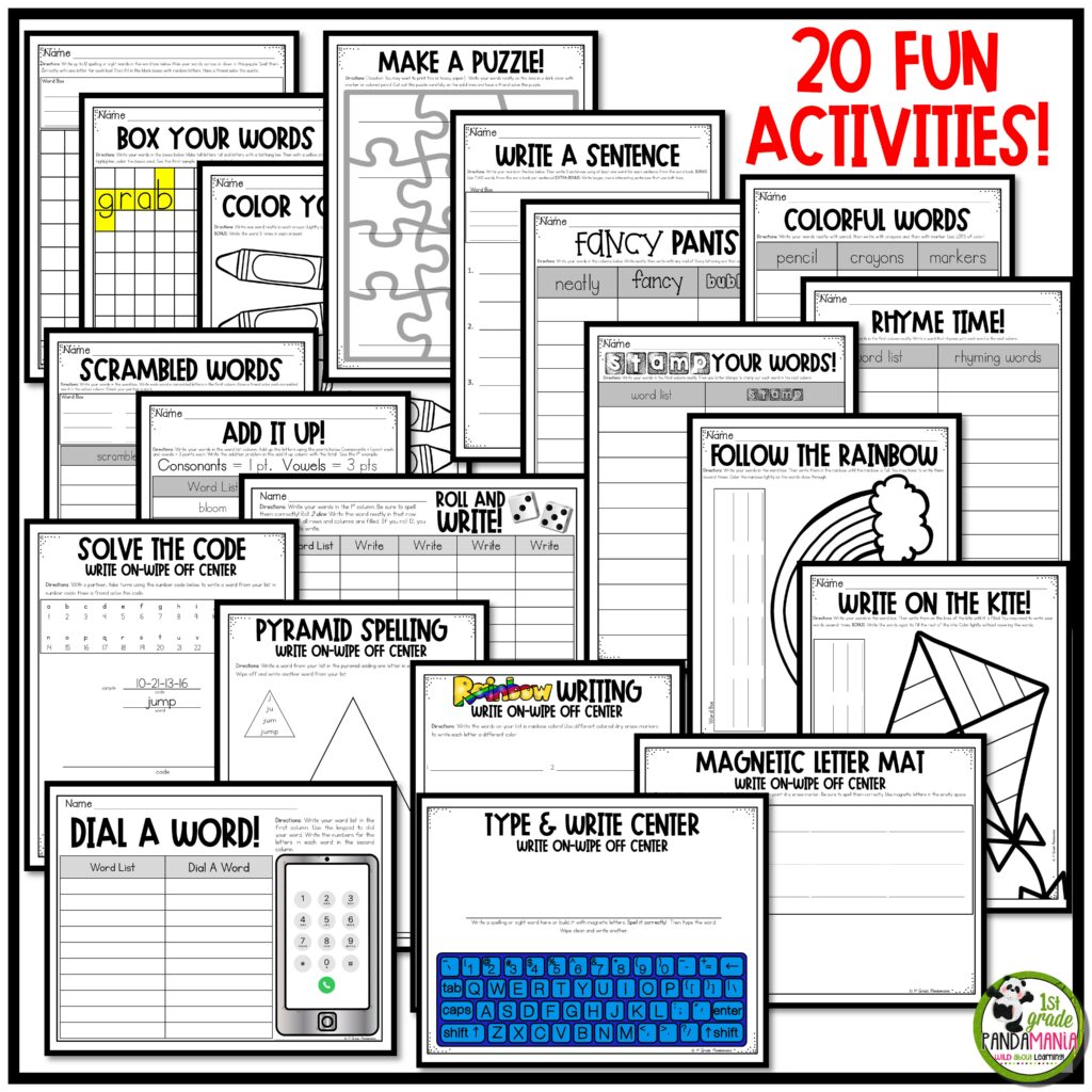 Spelling And Sight Word Activities For Any List Of 10 Words | 1st Grade ...