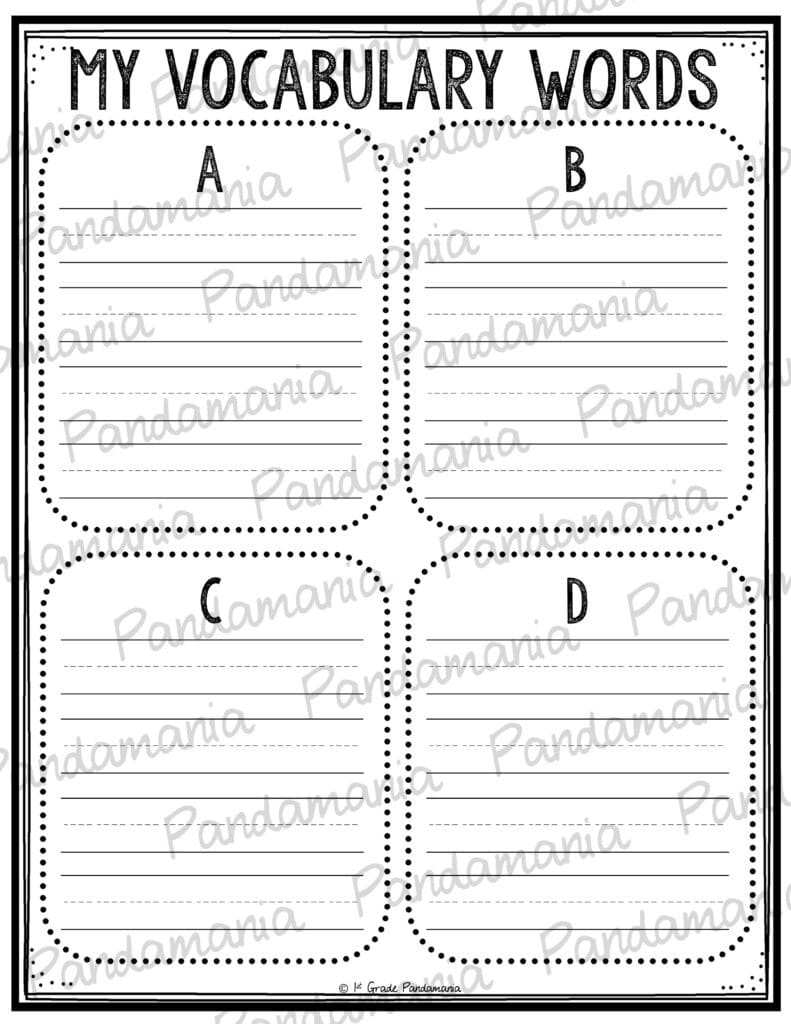 Vocabulary Notebook For Kindergarten And 1st Grade | 1st Grade Pandamania