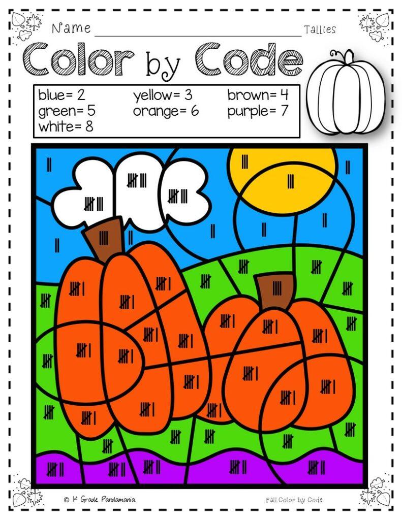 Fall Color By Number Math Worksheets | 1st Grade Pandamania